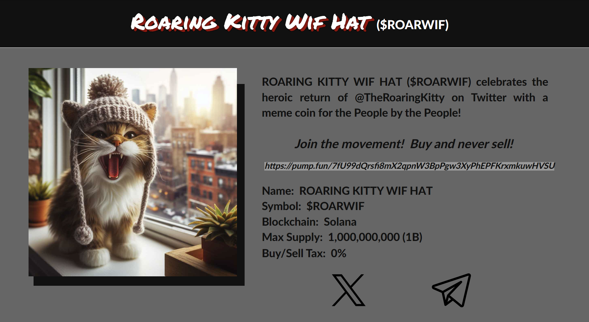 Roaring Kitty Wif Hat ($ROARWIF) | home